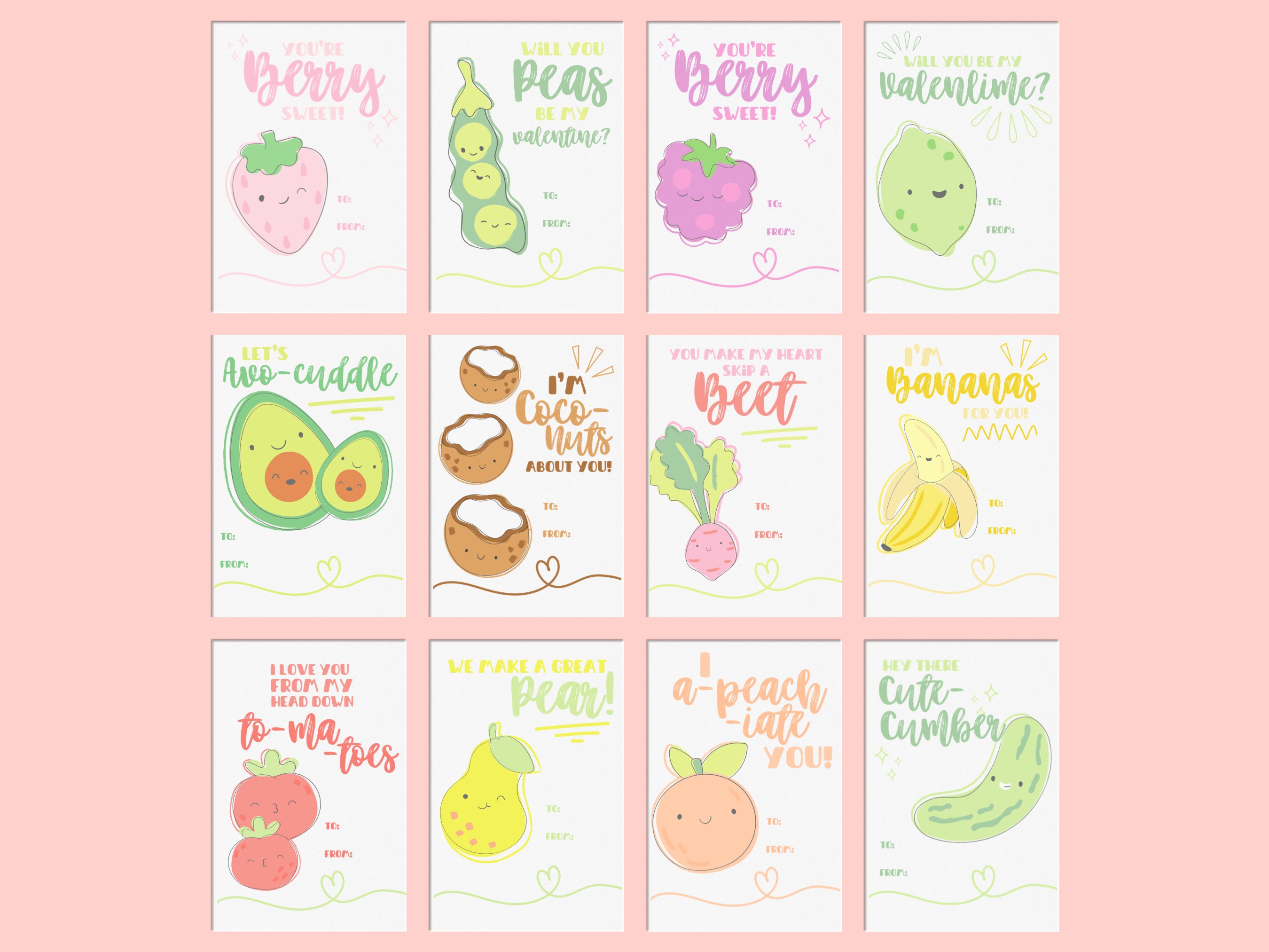 Printable Food Pun Funny Valentine Cards Set of 12 Printable Designs ...