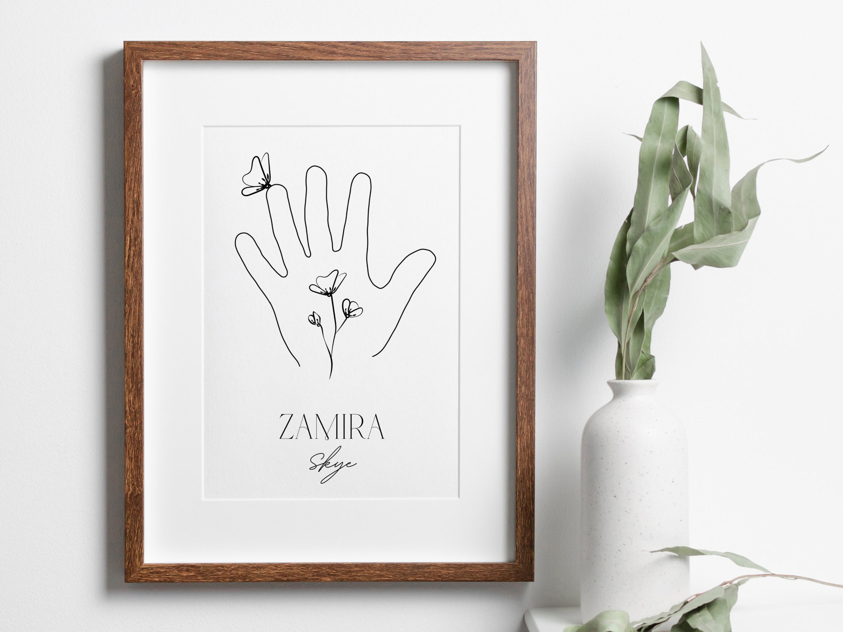 Printable Baby Handprint Artwork Custom Line Art Keepsake Minimal ...