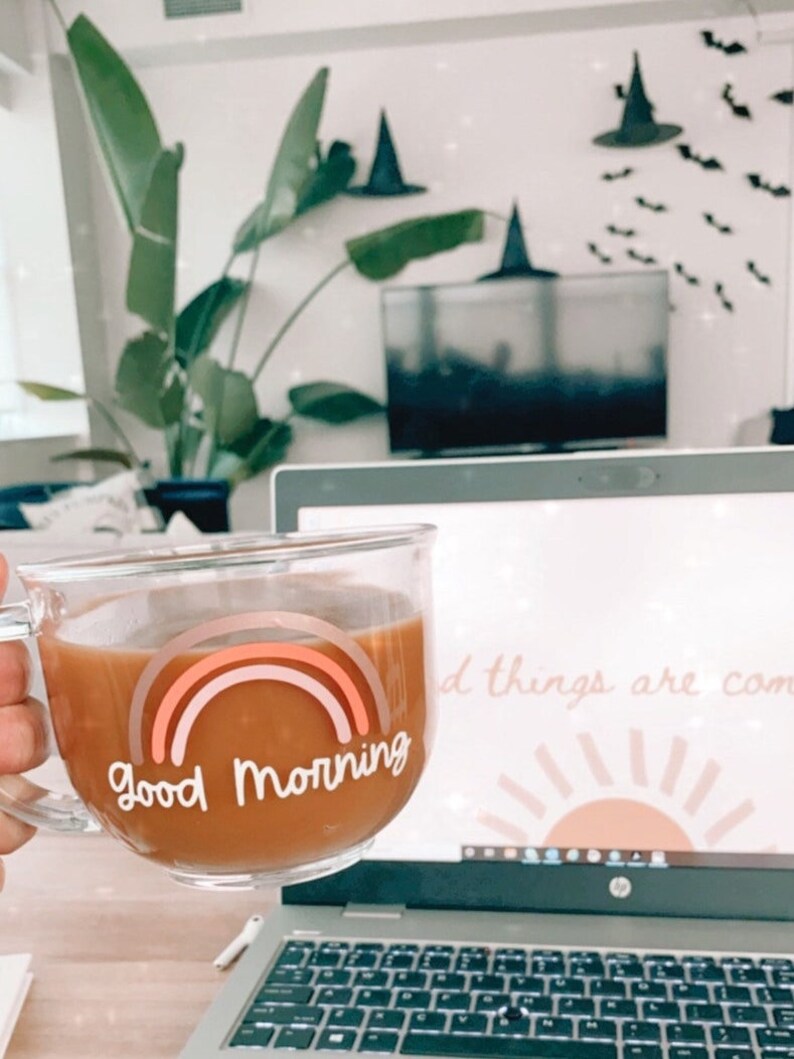 Good Morning Boho Rainbow Mug Glass Clear Glass Mug With - Etsy