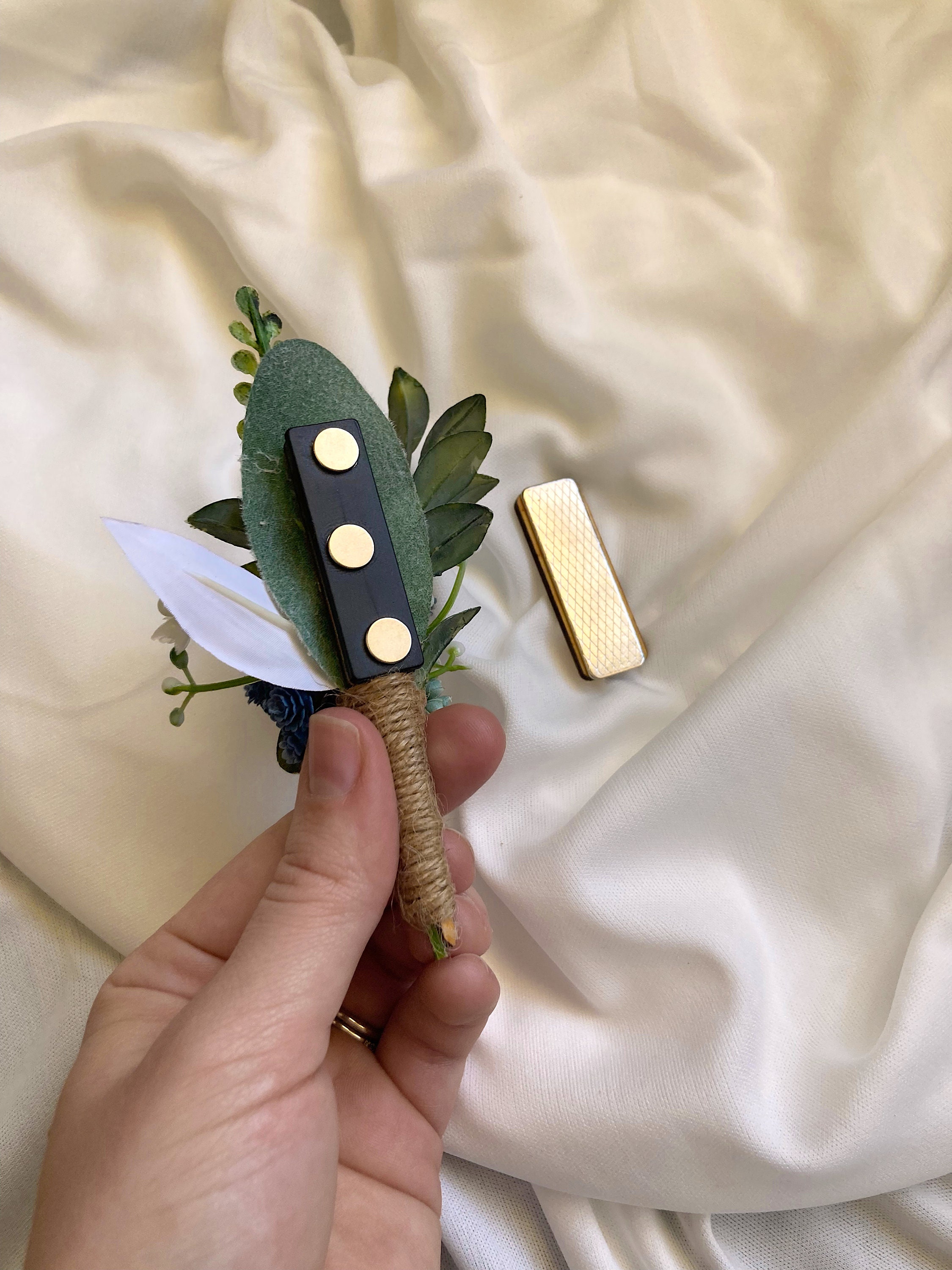 Navy Blue Eucalyptus Boutonniere, Magnetic Mens Wedding Boutonniere ...