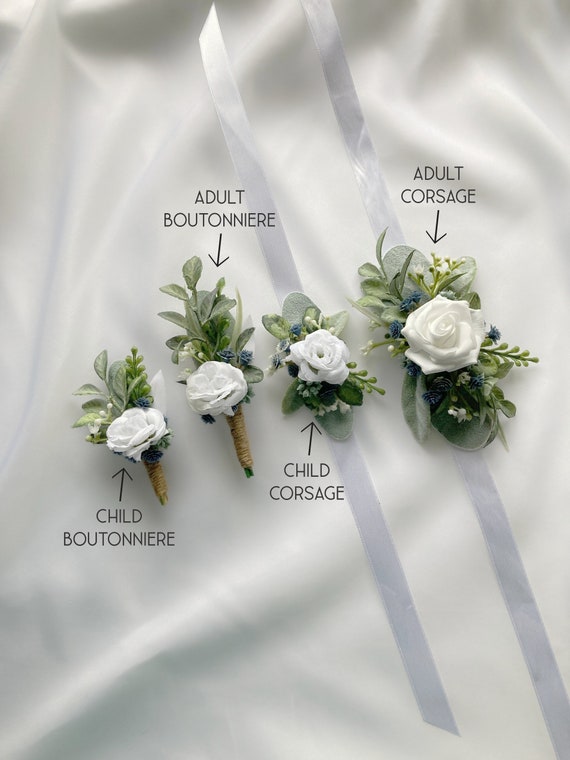 Small Dusty Blue White Eucalyptus Child Corsage Blue Flower Girl Wedding Corsage Child sized Wrist Corsage Kid Baby s Breath Wildflower Etsy UK