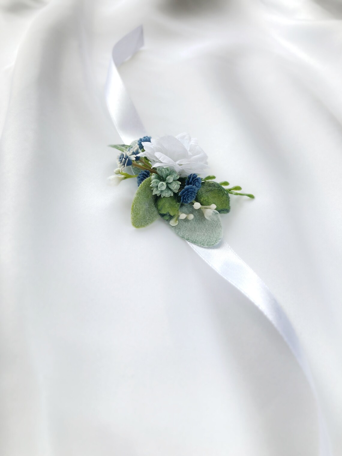 Small Dusty Blue + White Eucalyptus Child Corsage, Blue Flower Girl ...