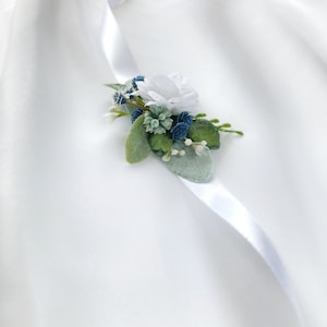 Small Dusty Blue + White Eucalyptus Child Corsage, Blue Flower Girl ...