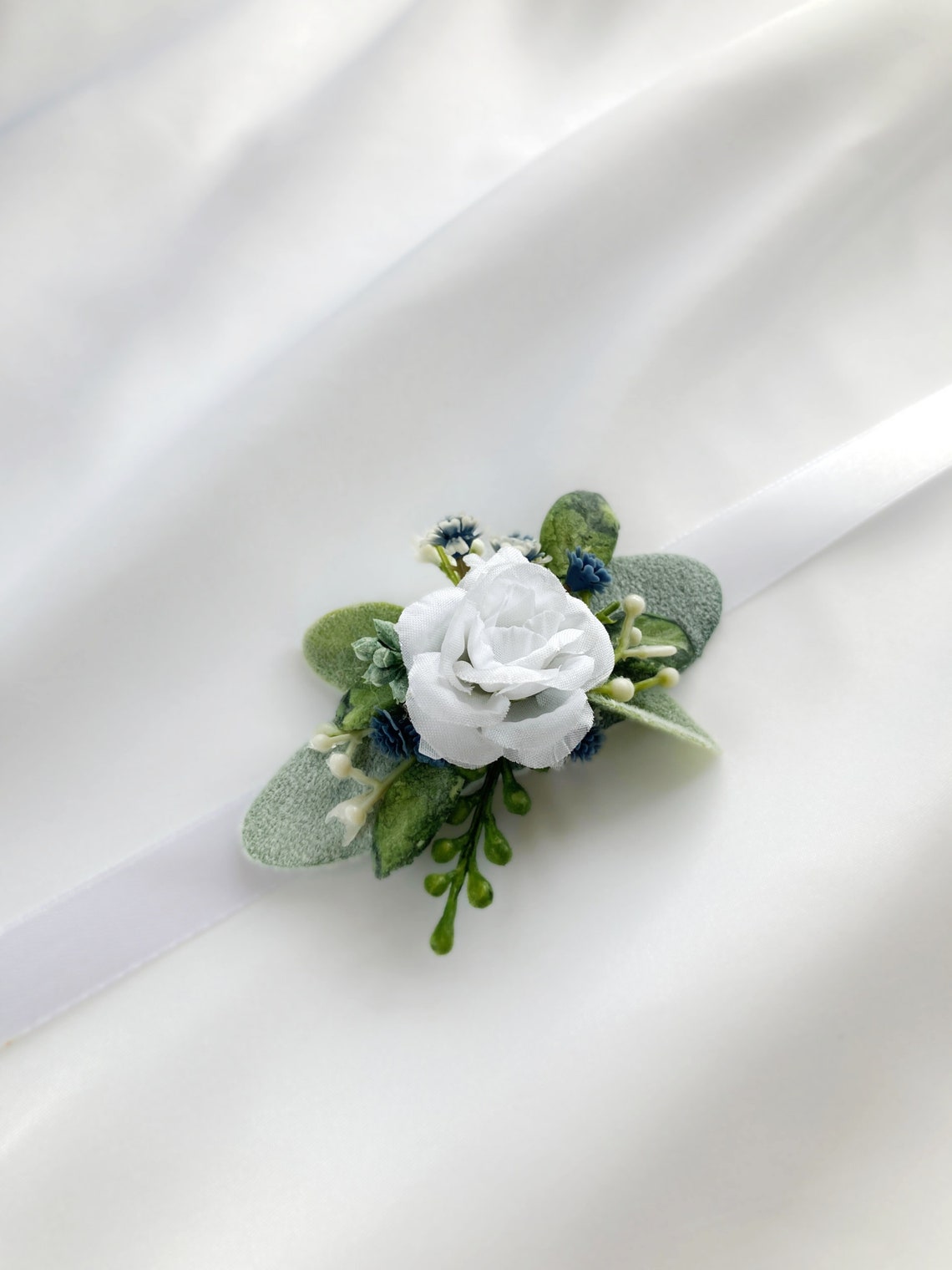 Small Dusty Blue + White Eucalyptus Child Corsage, Blue Flower Girl ...