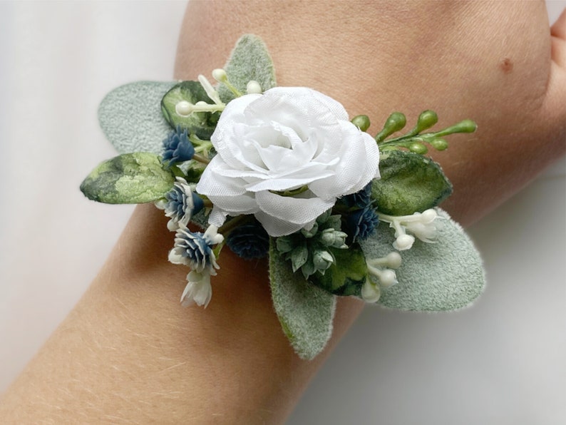 Small Dusty Blue + White Eucalyptus Child Corsage, Blue Flower Girl ...