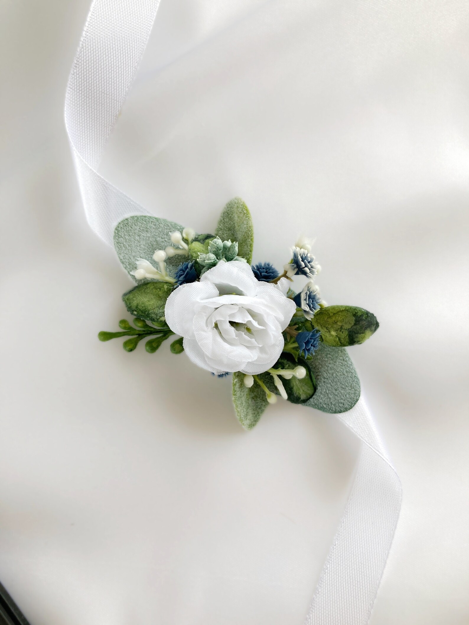 Small Dusty Blue + White Eucalyptus Child Corsage, Blue Flower Girl ...