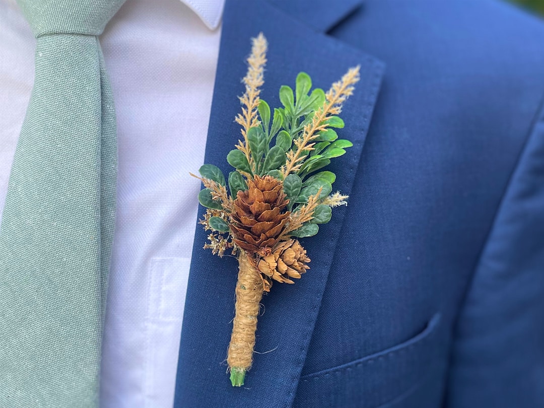 Green Spring Boutonniere, Magnetic Mens Wedding Boutonniere, Nature ...