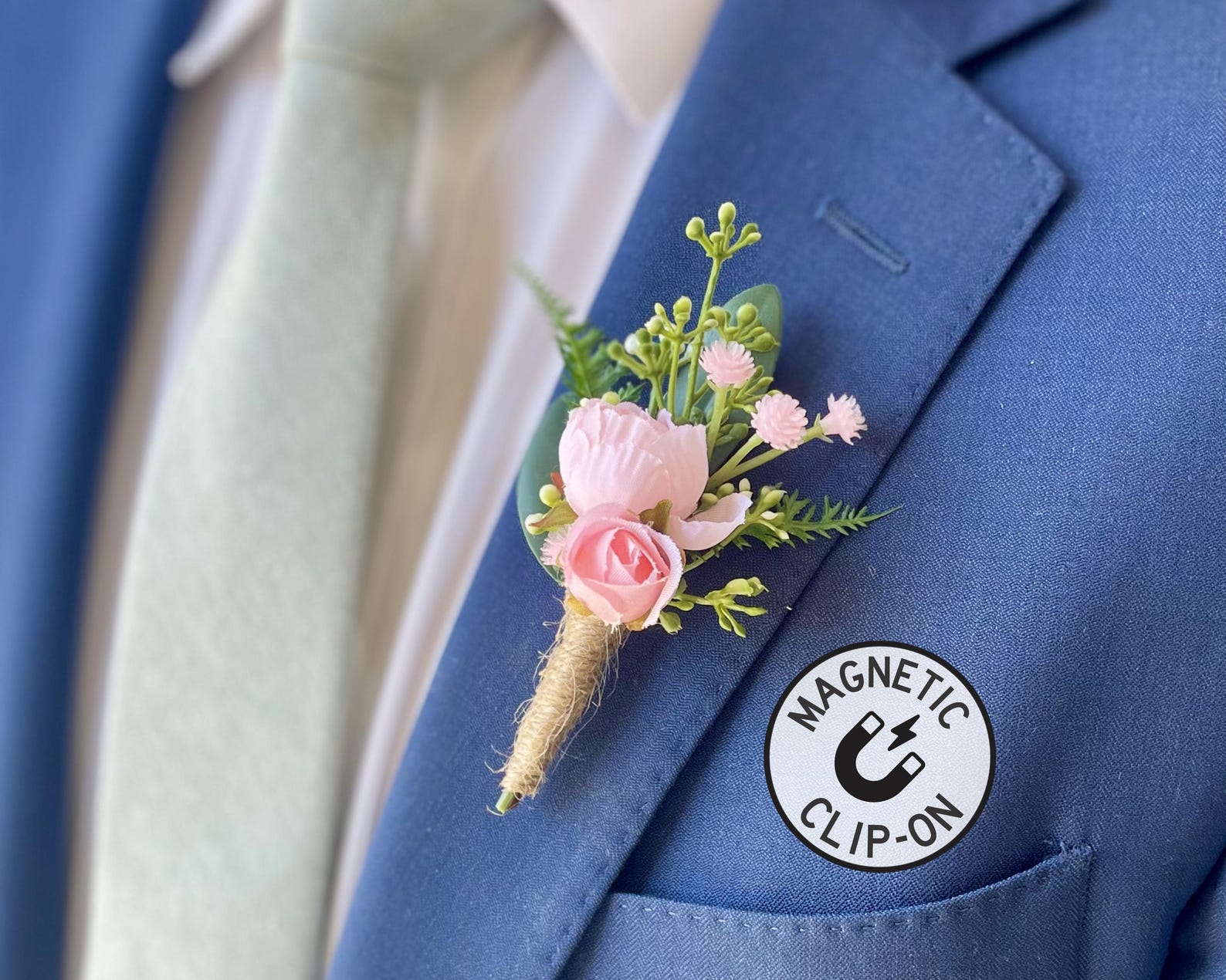 Light Pink Rose Boutonniere, Magnetic Mens Wedding Boutonniere, Pink ...