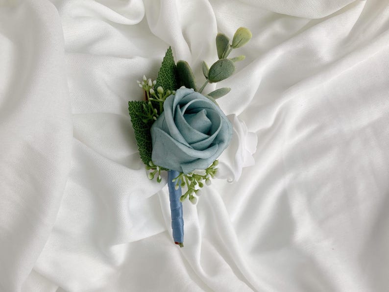 Soft Dusty Blue Magnetic Mens Wedding Boutonniere, Powder Blue and ...