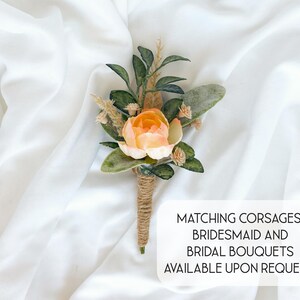 Peach Peony Boutonniere, Magnetic Men Wedding Boutonniere, Apricot ...