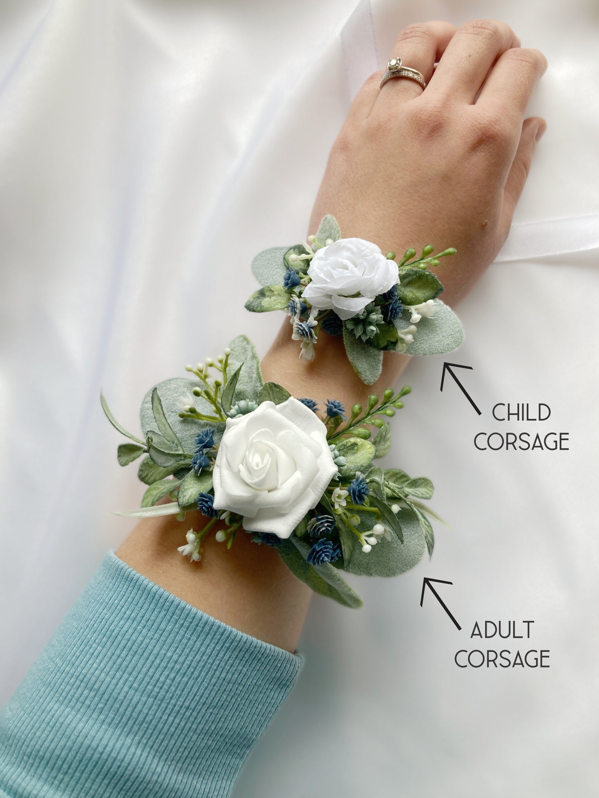 Small Dusty Blue + White Eucalyptus Child Corsage, Blue Flower Girl ...