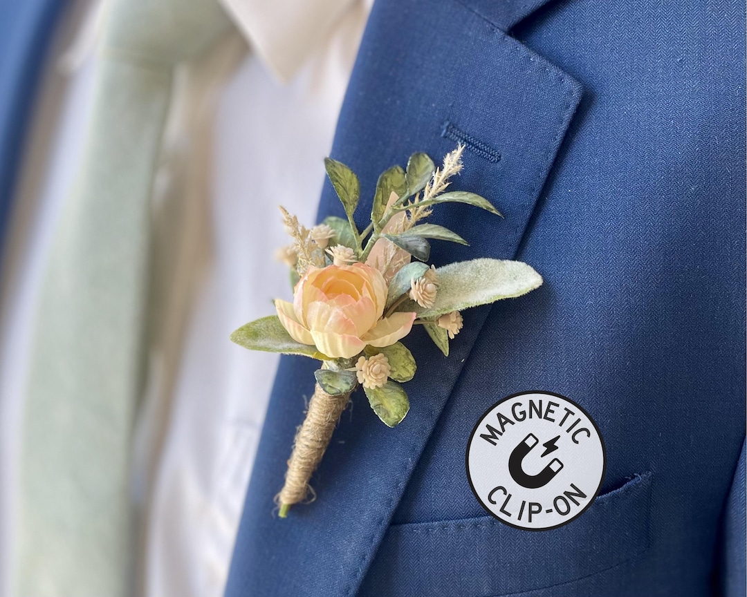 Peach Peony Boutonniere, Magnetic Men Wedding Boutonniere, Apricot ...