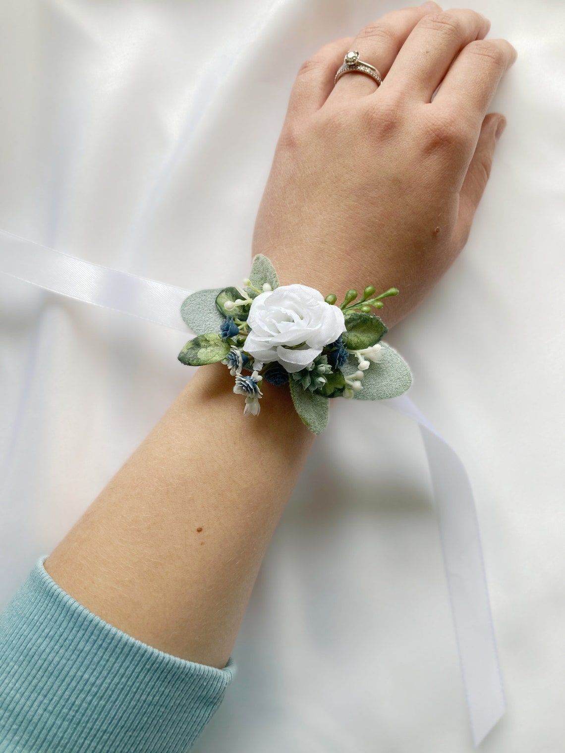 Small Dusty Blue + White Eucalyptus Child Corsage, Blue Flower Girl ...