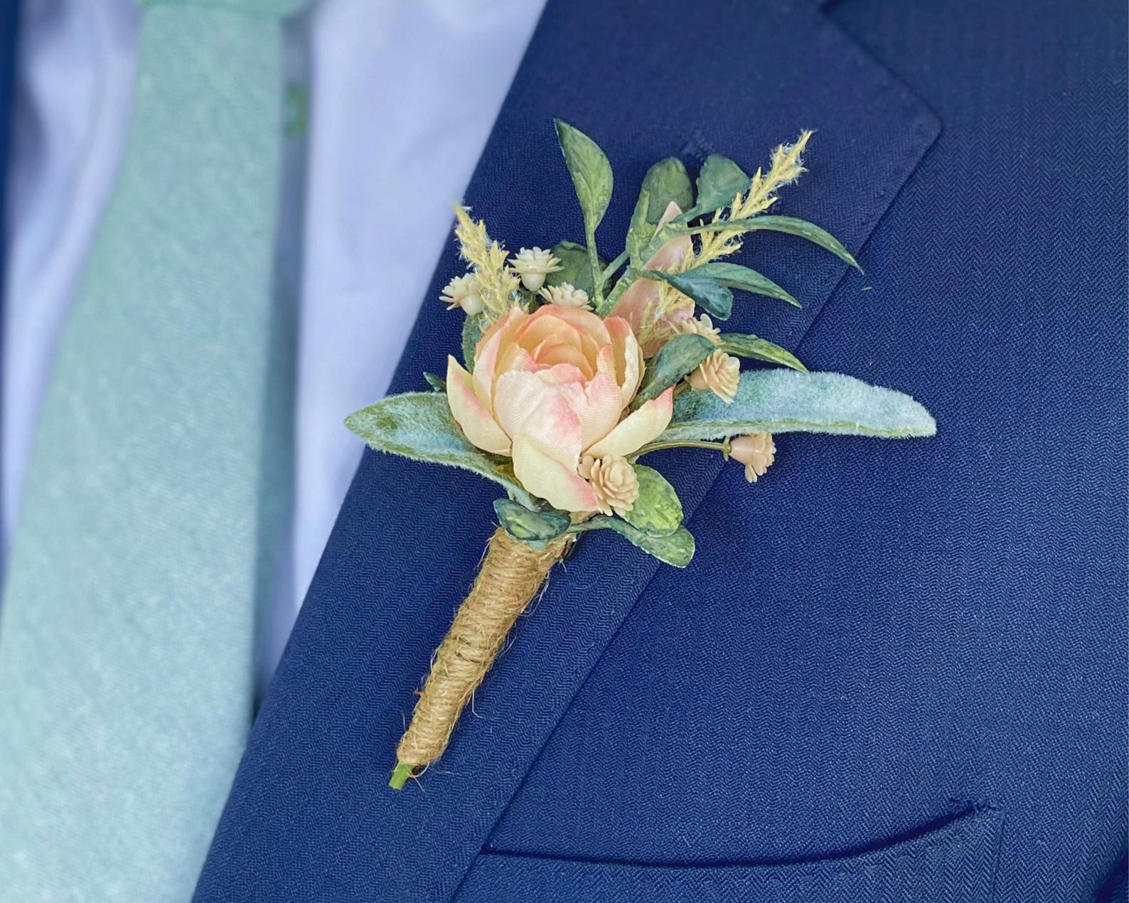 Peach Peony Boutonniere, Magnetic Men Wedding Boutonniere, Apricot ...