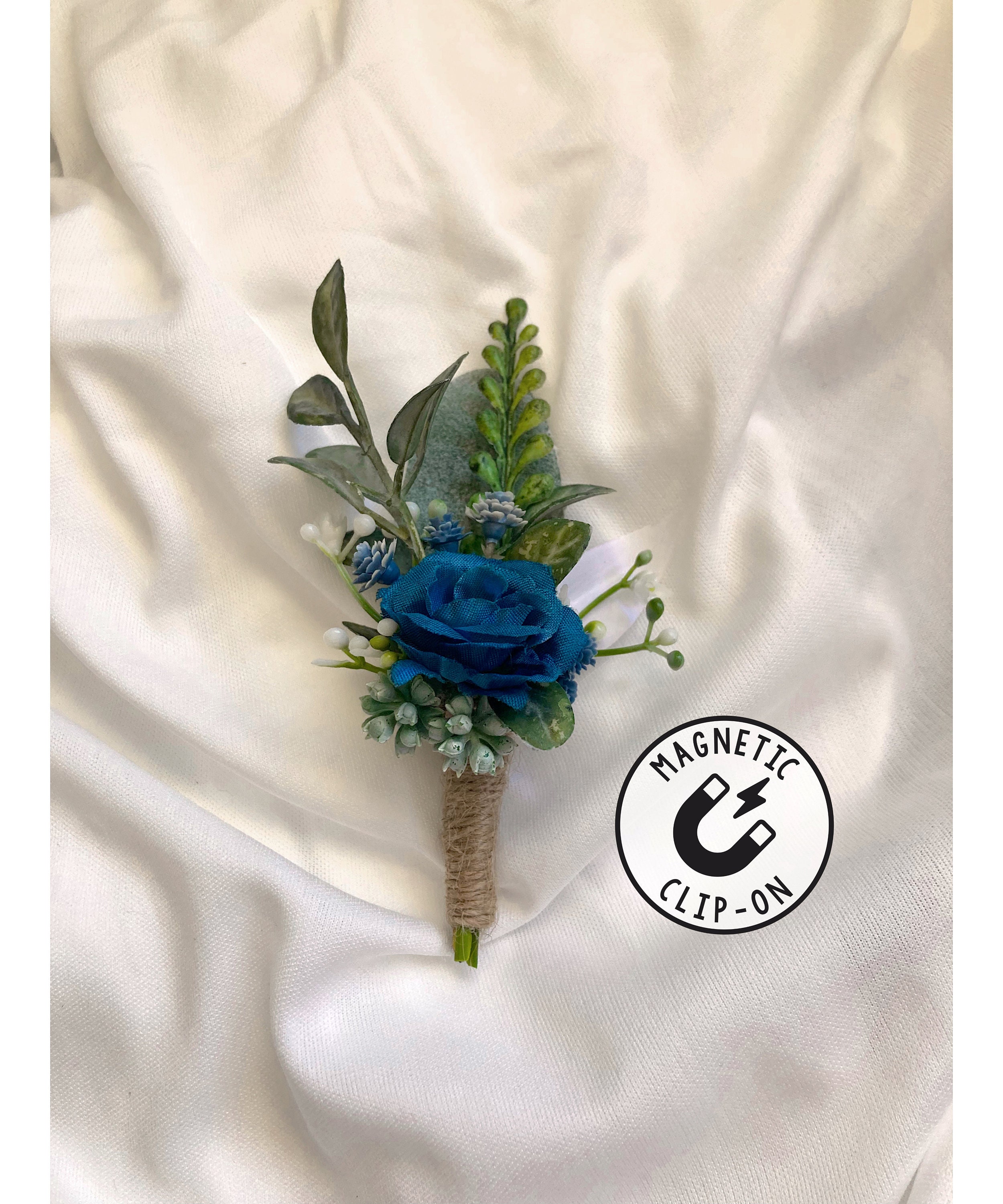 Navy Blue Eucalyptus Boutonniere, Magnetic Mens Wedding Boutonniere ...