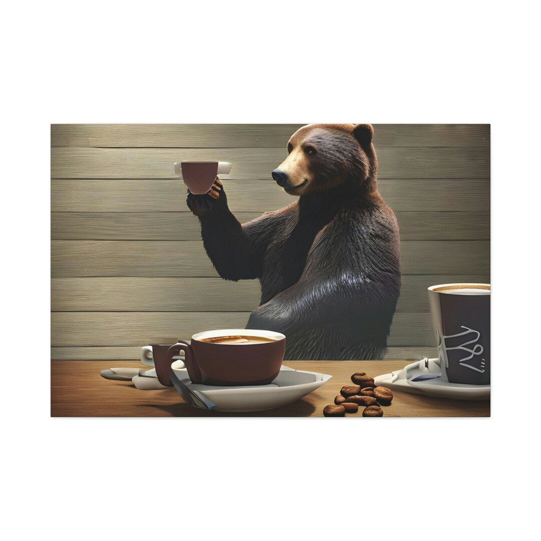 Grizzly Coffee, Large Wall Art, Café Wall Art, Coffee Lover, Bear Art ...