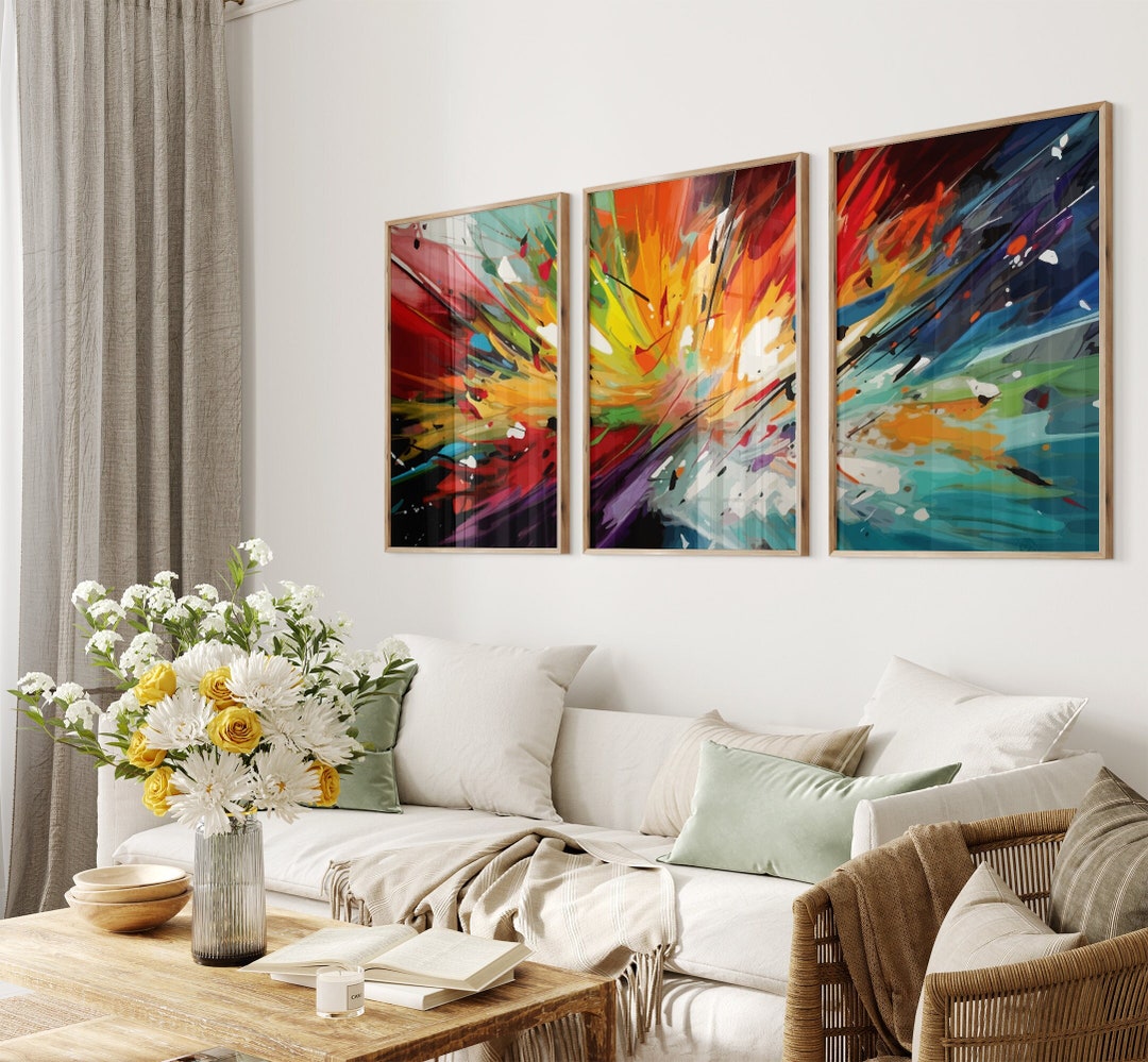 Printable Gallery Set of 3 Abstract Colorful Oil Style Prints | Modern ...