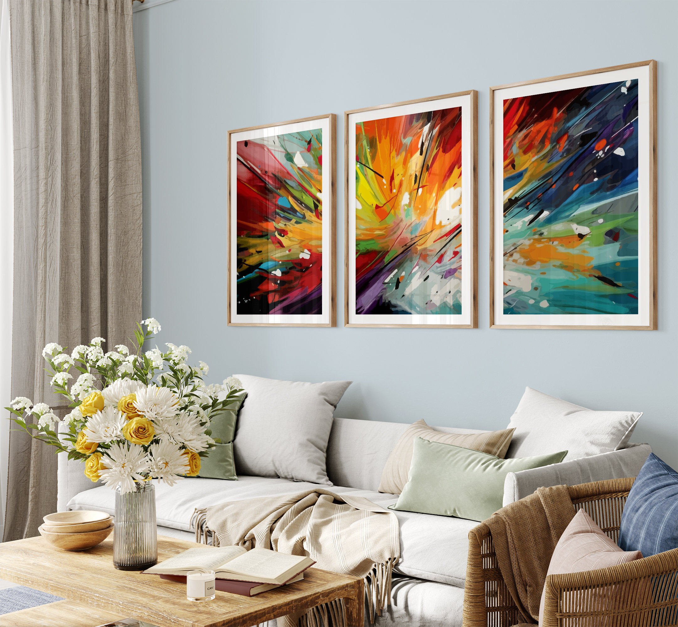 Printable Gallery Set of 3 Abstract Colorful Oil Style Prints | Modern ...