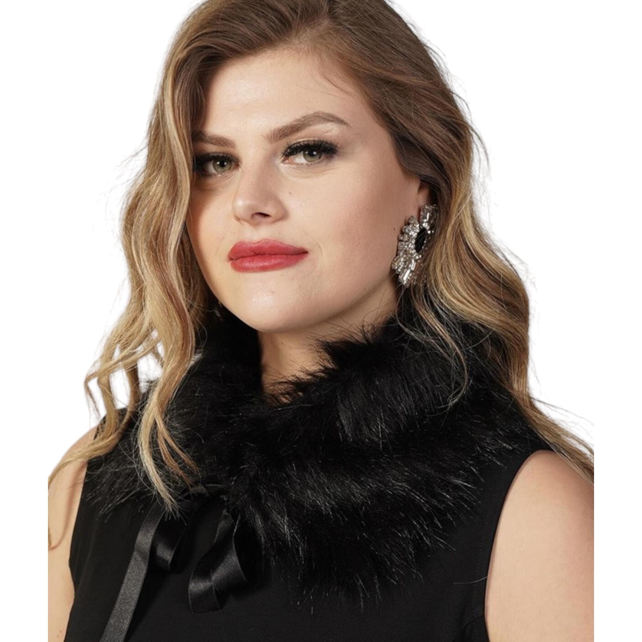 Black Faux Fur Collar – Elegant Detachable Wrap, Winter Accessory, Soft ...