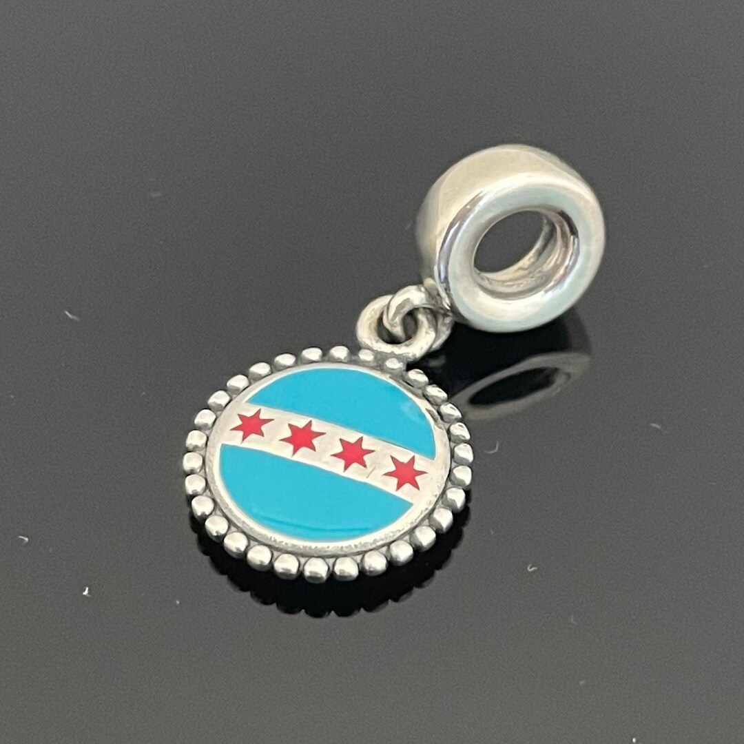 Chicago Flag Dangle Charm, Exclusive Charm Dangle Pendant, 925 Sterling ...