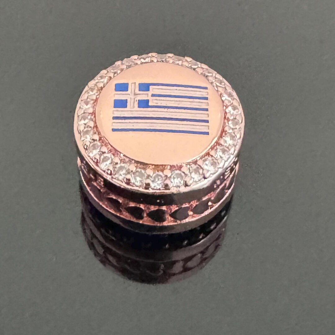 Rose Gold Greece Flag Pandora Charm: Authentic Pandora Bracelet Bead - Etsy