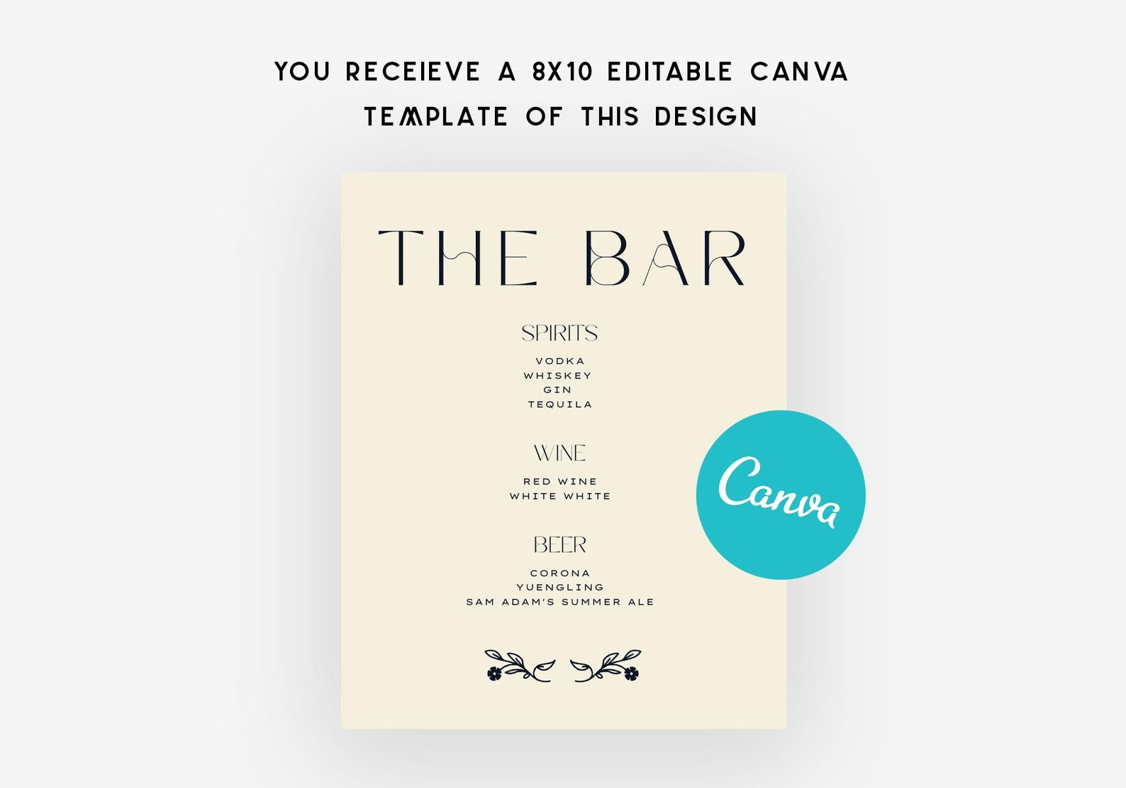 Modern Bar Menu for Wedding - 8x10" Minimalist Wedding Sign - Wedding ...