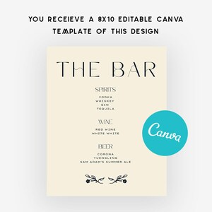 Modern Bar Menu for Wedding - 8x10" Minimalist Wedding Sign - Wedding ...