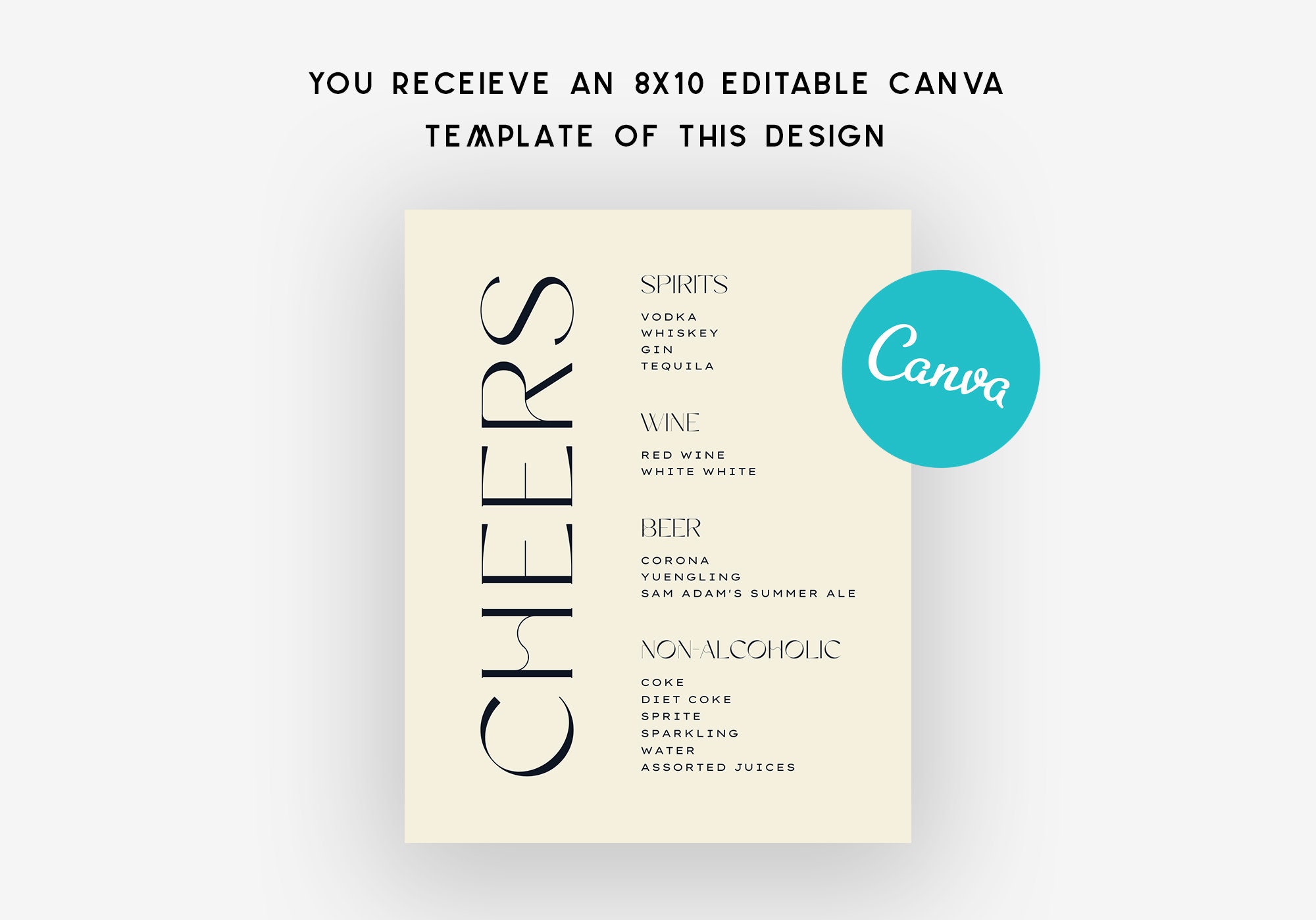 CHEERS Modern Bar Menu for Wedding - 8x10" Minimalist Wedding Sign ...