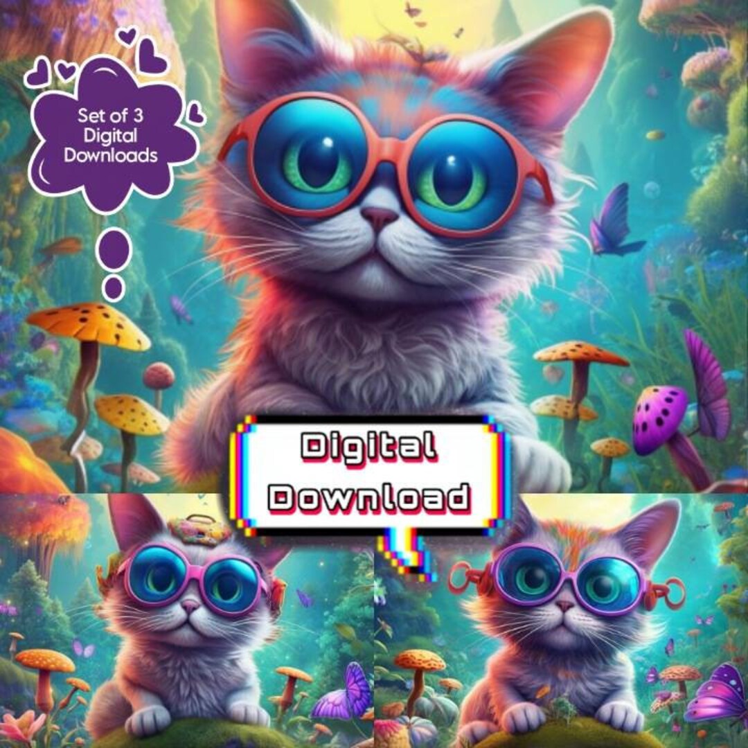 Colorful 3D Cat Downloadable Art Prints - High Resolution Instant ...