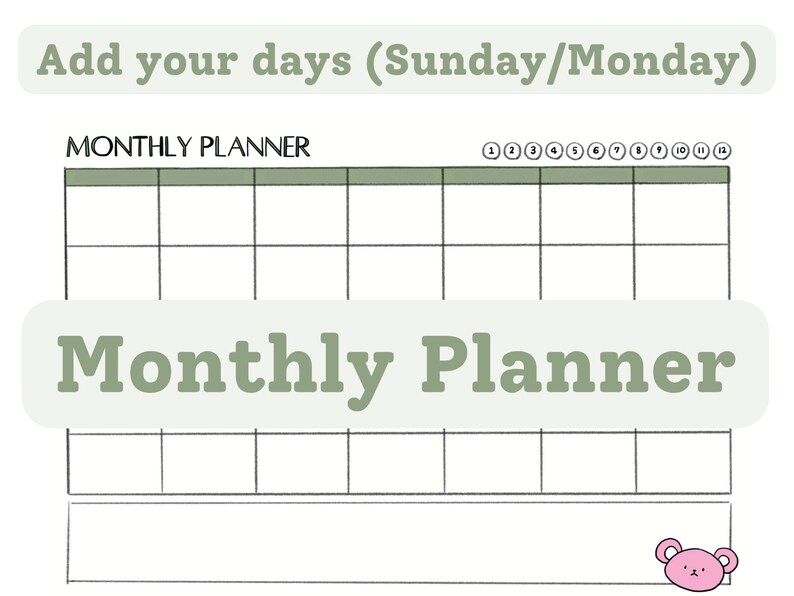Monthly Blank Calendar, Monthly Planner Template, Blank Monthly ...