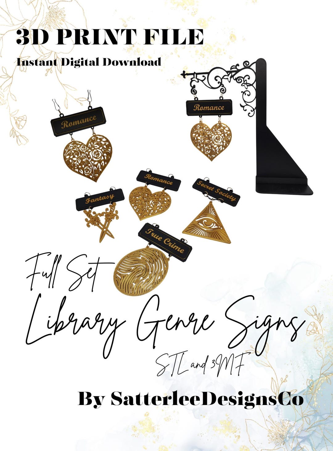 Hanging Library Genre Sign 3D Print File- FULL Set | Home Library Book ...
