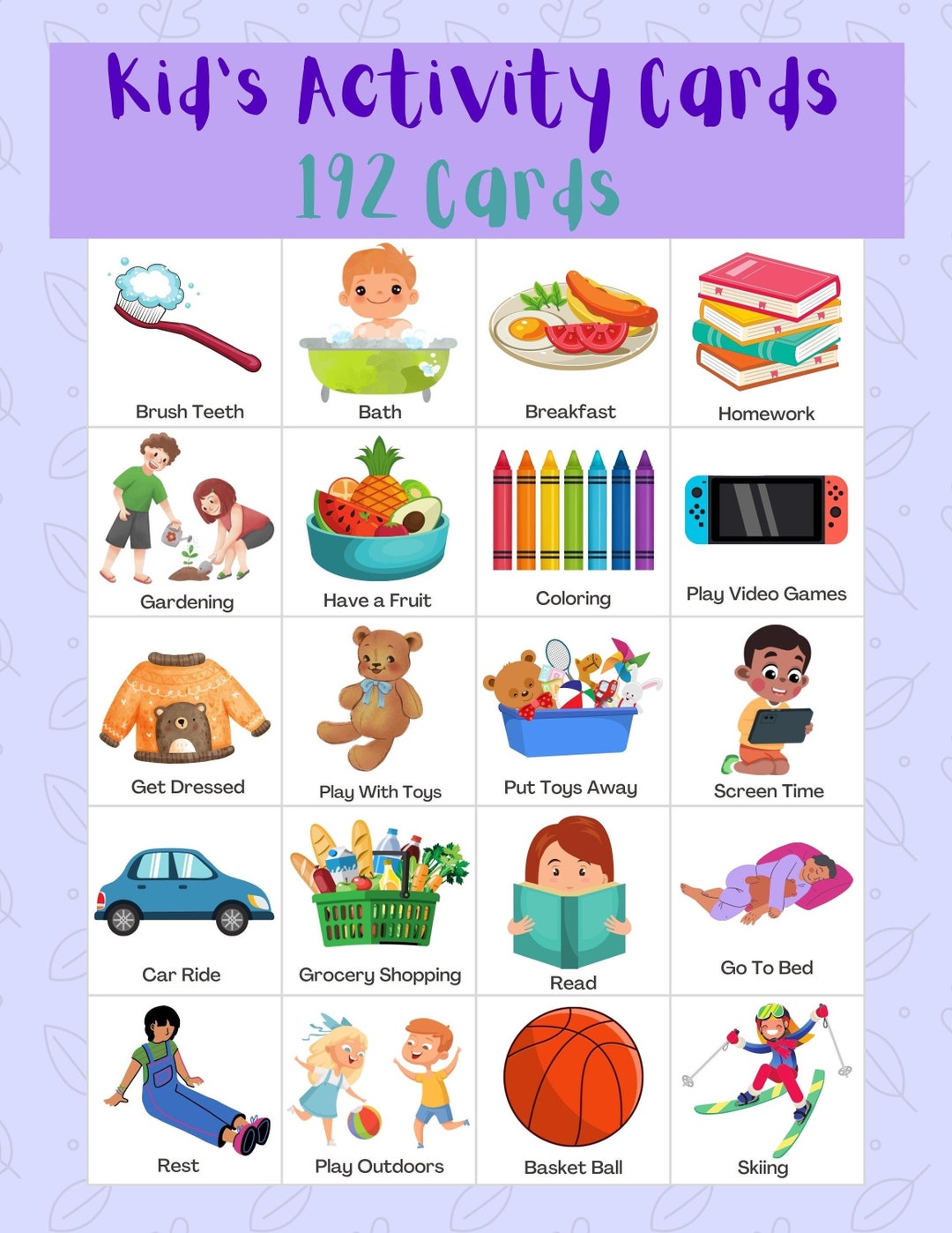 Kid's Activity Cards, Routine Boards or Charts, to Do List, Print ...