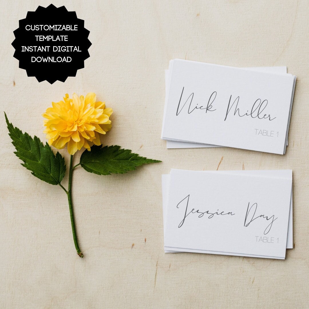 Template: Classic Elegant Name Card Template for Weddings, Events, and ...