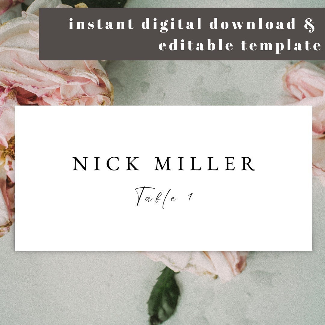 Template: Customizable Timeless & Chic Name Card Template for Weddings ...