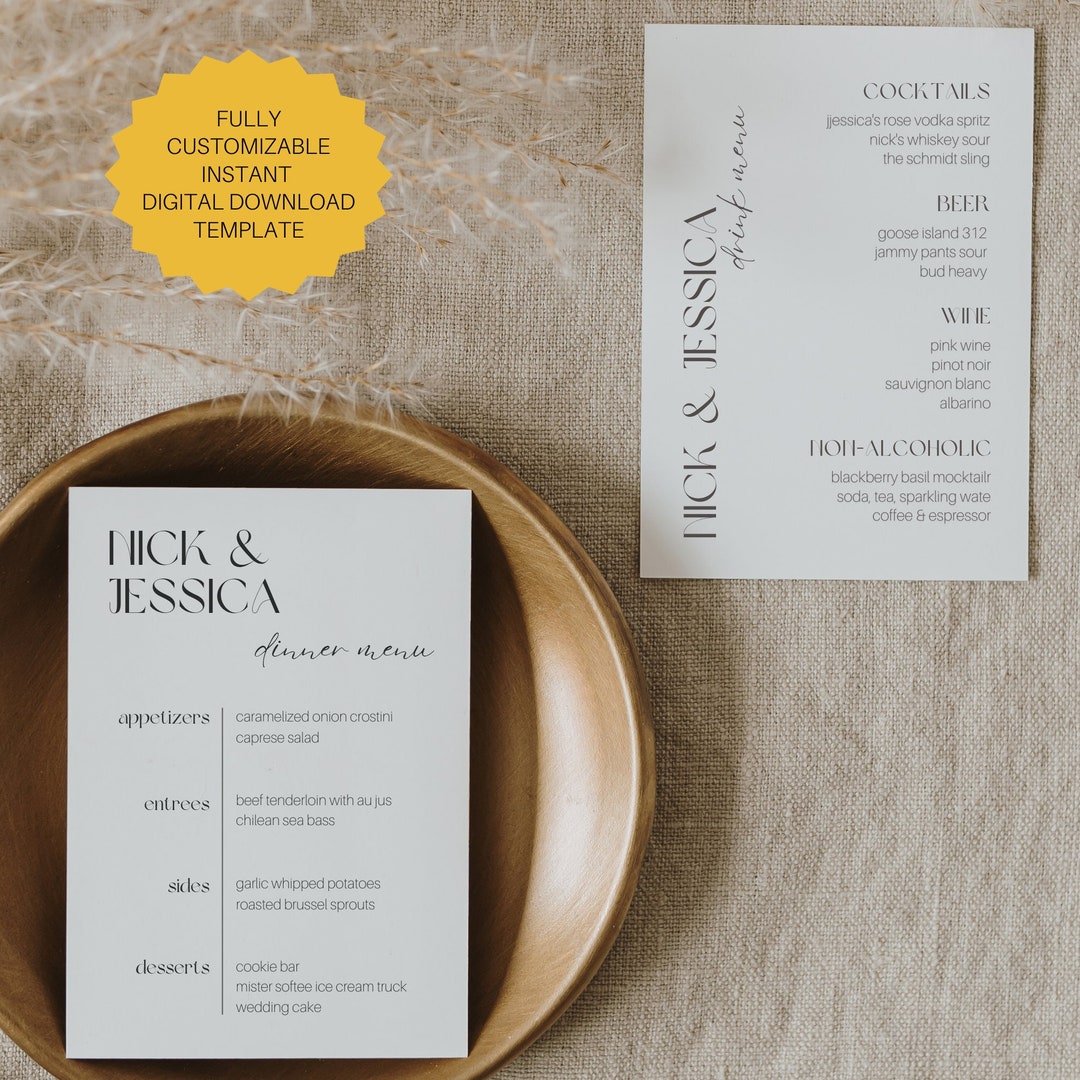 TEMPLATE: Customizable Fun Retro Chic Menu Set Template Food Menu ...