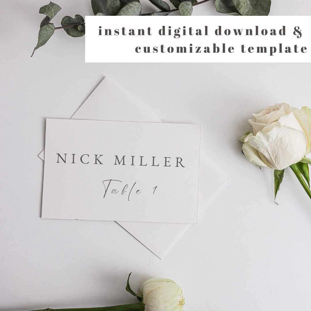 Template: Customizable Timeless & Chic Name Card Template for Weddings ...