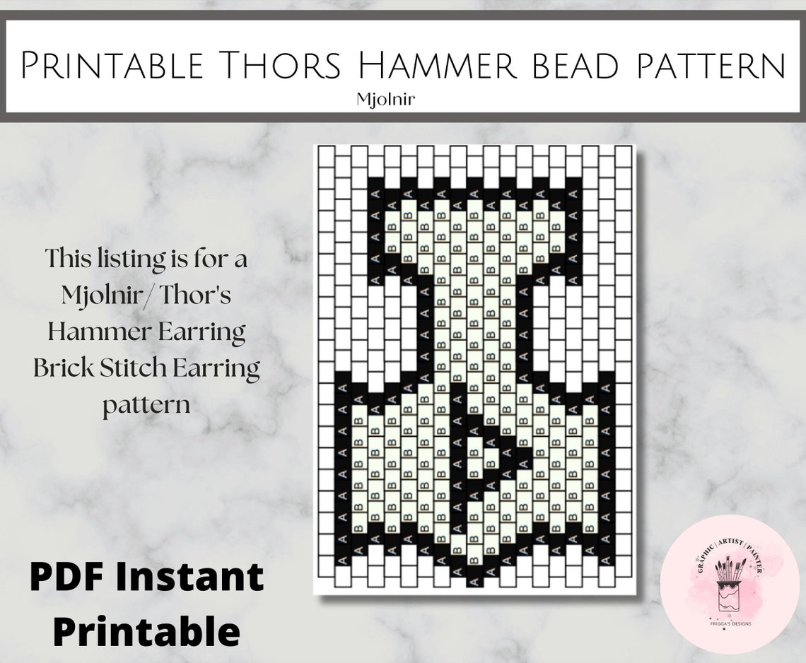 Mjolnir Earring Brick Stitch Pattern, Instant Download PDF Pattern ...