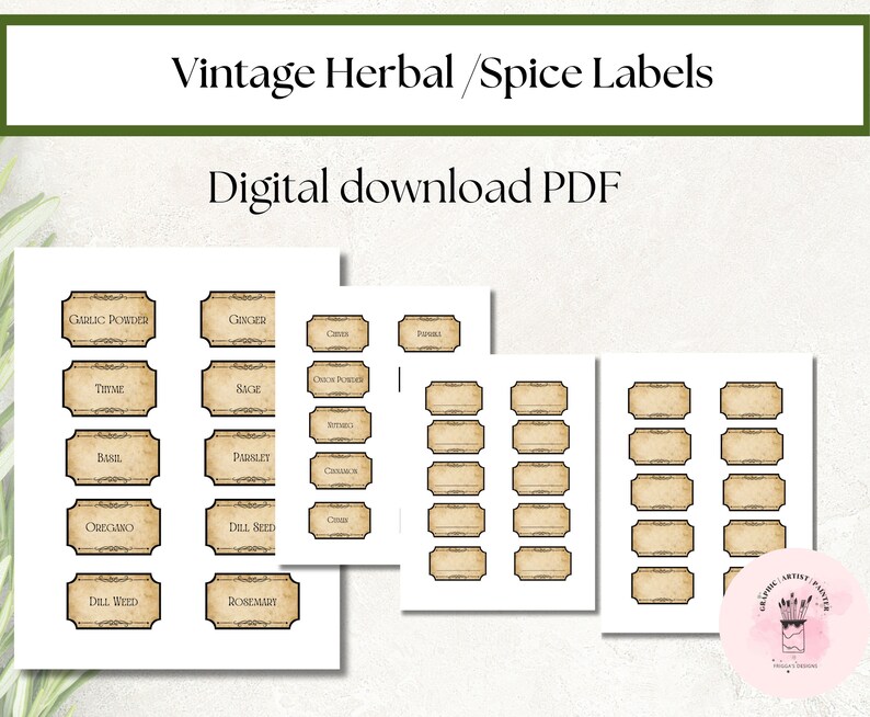 Printable Spice Jar Labels, Herb Labels, Vintage Kitchen Organization ...