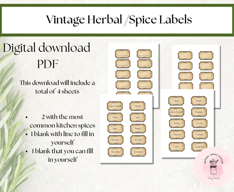 Printable Spice Jar Labels, Herb Labels, Vintage Kitchen Organization ...