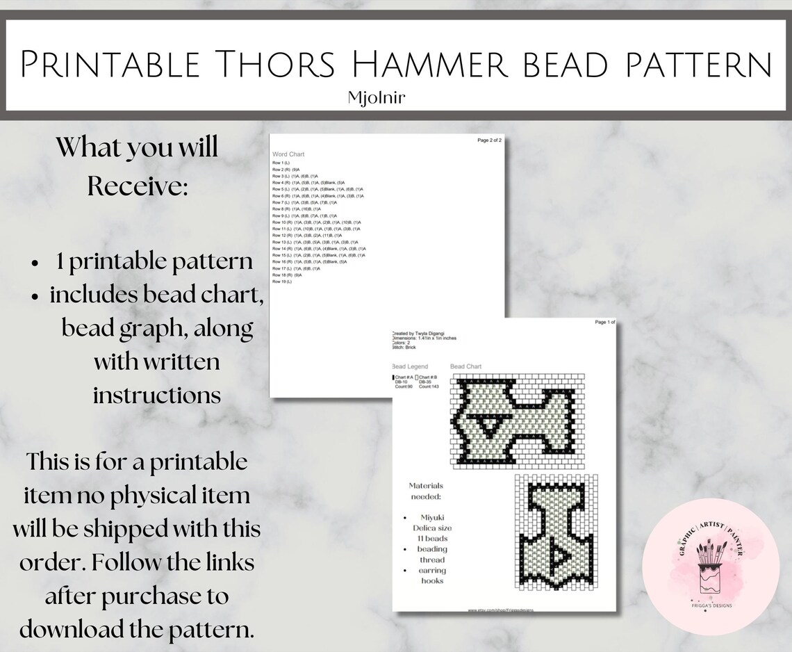 Mjolnir Earring Brick Stitch Pattern, Instant Download PDF Pattern ...
