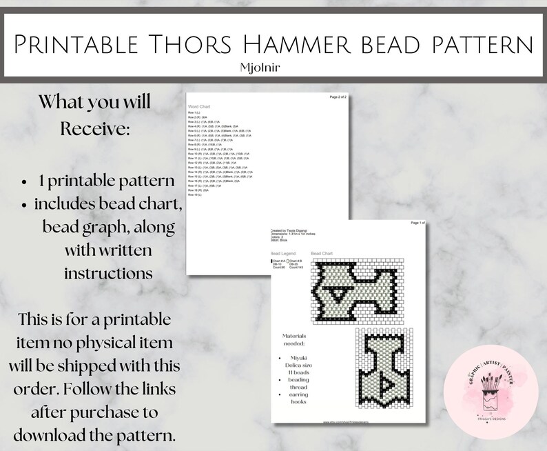 Mjolnir Earring Brick Stitch Pattern, Instant Download PDF Pattern ...