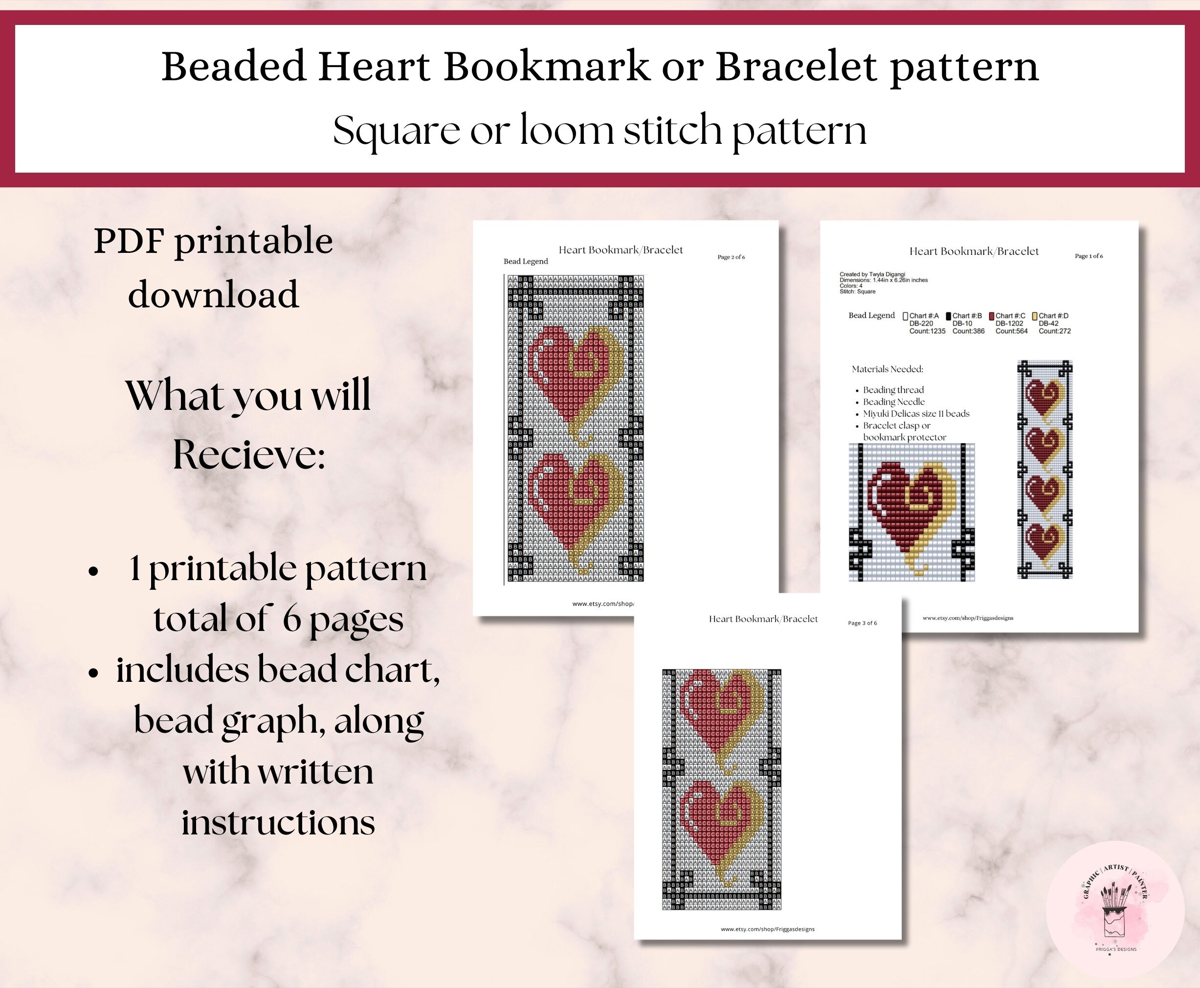 Celtic Heart Printable Bead Pattern for Bookmark or Bracelet, Beginner ...