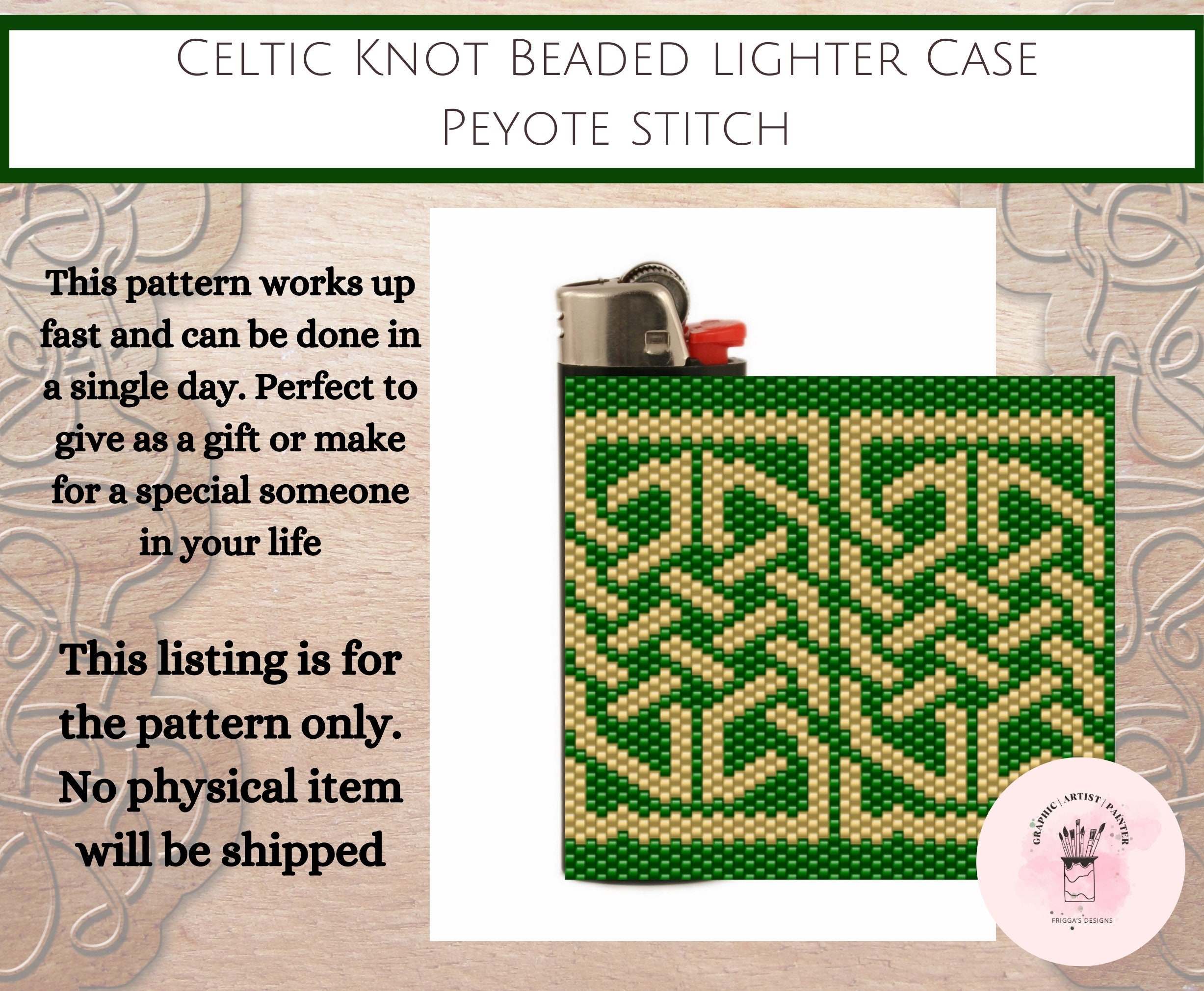 Green and Gold Celtic Lighter Case Pattern Printable Beading Graph ...