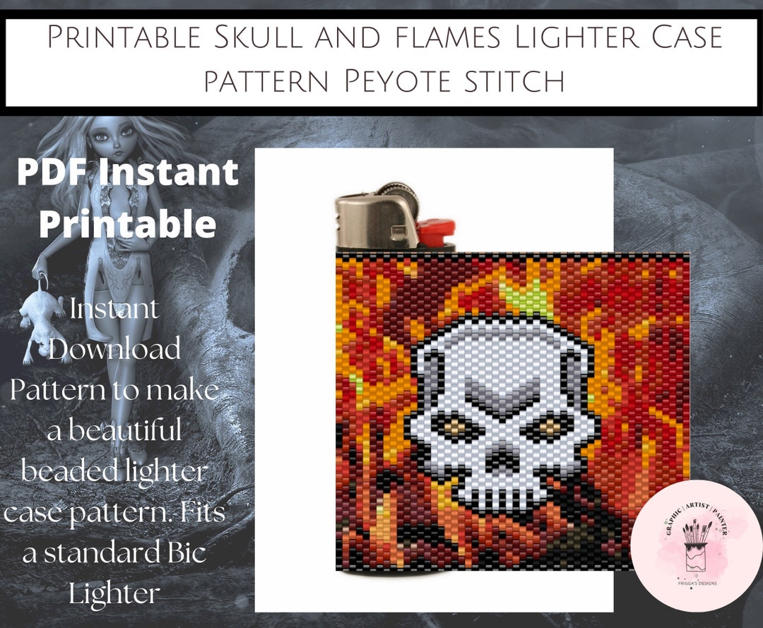 Skull and Flames Lighter Case Pattern Peyote Pattern Instant Download ...