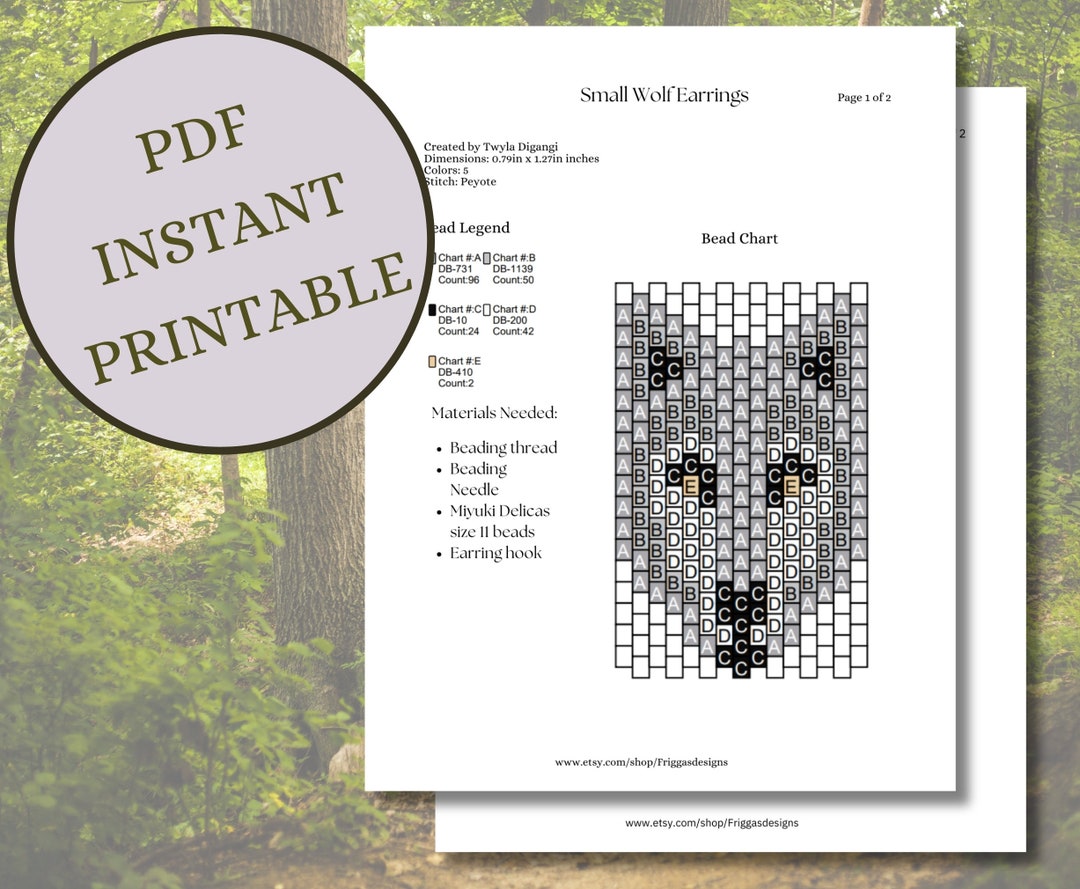 Wolf Beaded Earring Brick Stitch or Peyote Pattern Instant Download PDF ...