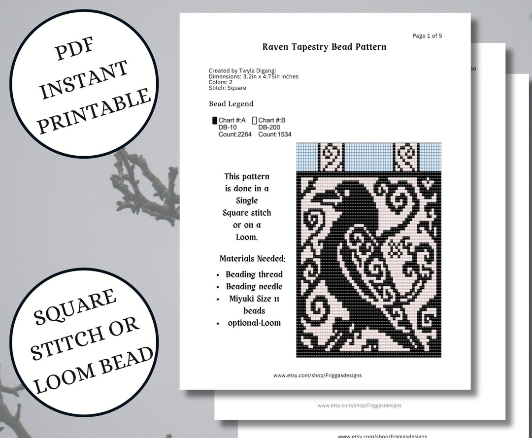 Beaded Raven Pattern Square Stitch Bead Loom Pattern Instant Download ...