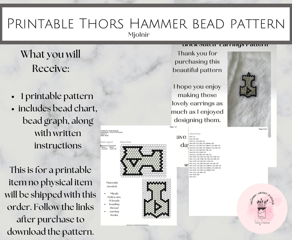 Mjolnir Earring Brick Stitch Pattern, Instant Download PDF Pattern ...