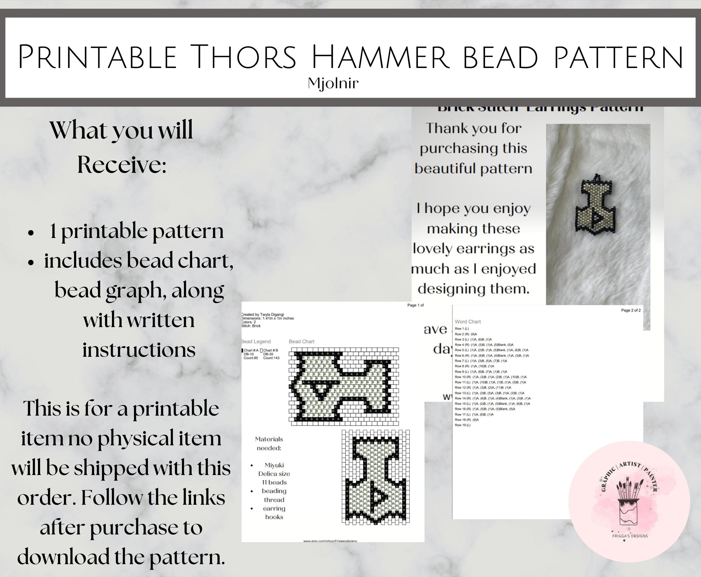 Mjolnir Earring Brick Stitch Pattern, Instant Download PDF Pattern ...