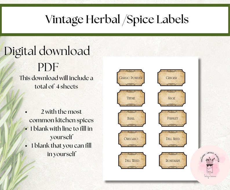 Printable Spice Jar Labels, Herb Labels, Vintage Kitchen Organization ...