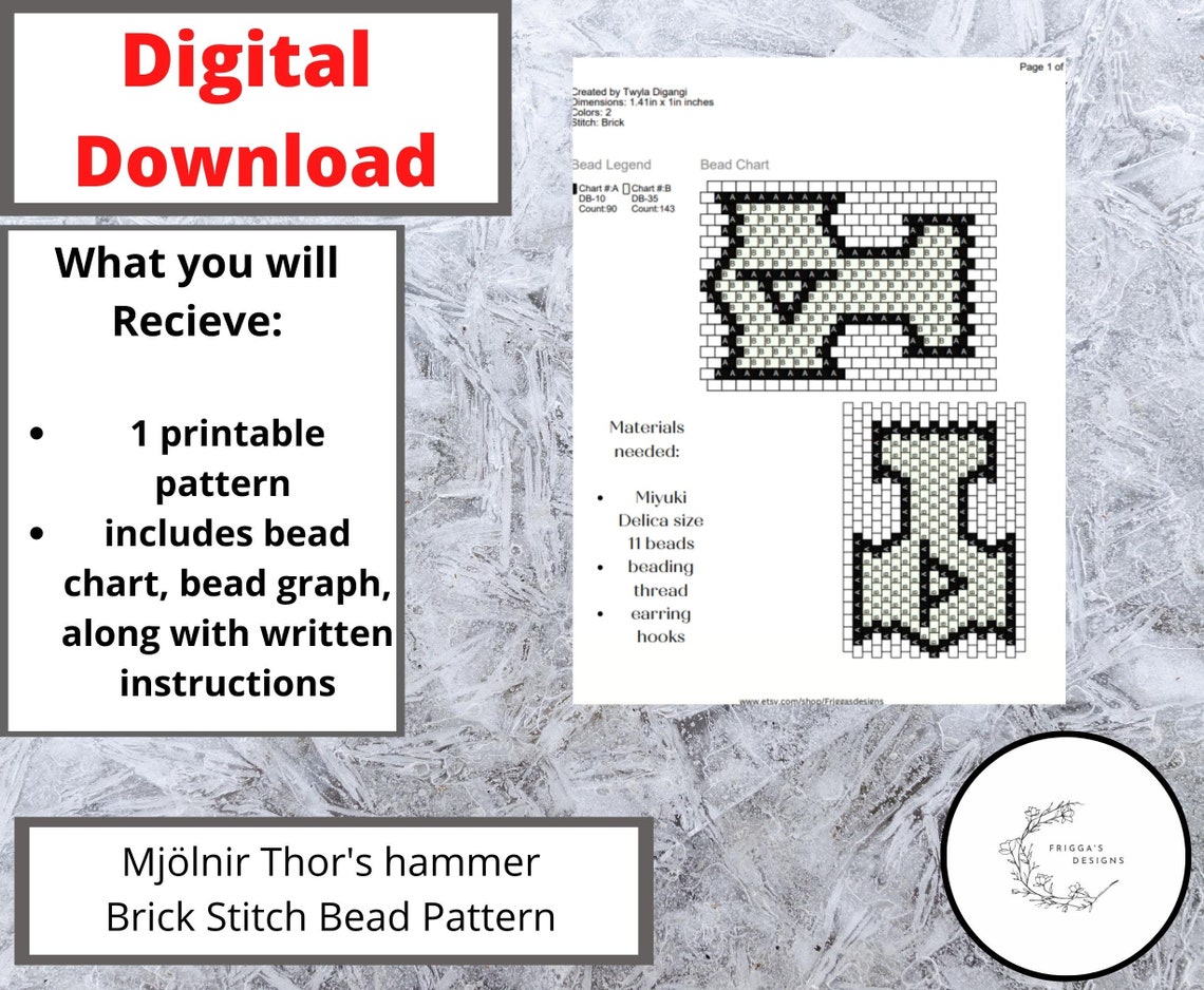Mjolnir Earring Brick Stitch Pattern Instant Download PDF - Etsy